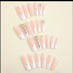Makeup | 24 Pc Long French Tips With Glitter Press On Nails | Poshmark